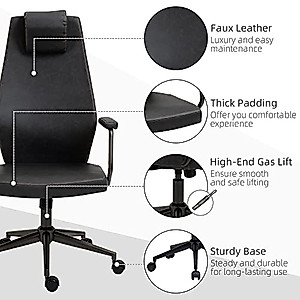 Vinsetto High-Back Executive Office Chair, Ergonomic Leather Computer Desk Chair with Adjustable Height, Removable Headrest and 360 Swivel Wheels, Deep Grey