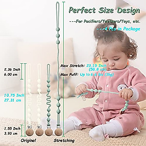 Silicone Pacifier Clip with Adjustable Spring, 4 Pack Extra Long Pacifier Holder Clips for Baby Boys and Girls, Seposeve Soft Flexible Pacifier Leashes with 3 Textures, 2 Green + 2 White
