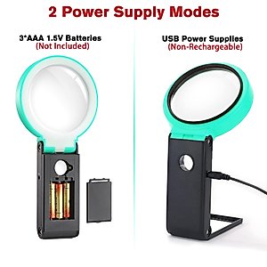 Dicfeos 30X 40X Magnifying Glass with Light and Stand, Non-Rechargeable, Folding Design 32 LED Illuminated Magnifying Glass for Close Work, Powered by Battery or USB(Green)