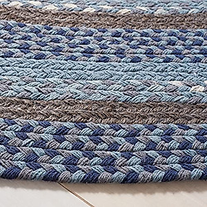 SAFAVIEH Braided Collection 6' Round Blue/Grey BRD257M Flatweave Country Rustic Farmhouse Reversible Cotton Area Rug