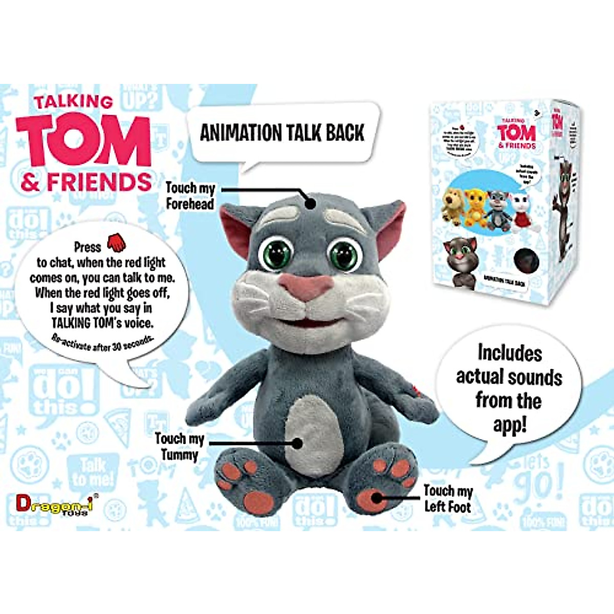 Relsy Talking Tom & Friends, My Talking Tom 12 Inch Plush Toy with Interactive Features, Talkback Talking Friends Stuffed Cuddly Plush Toy 12"