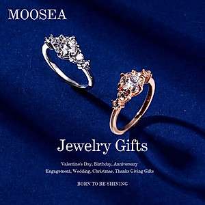 MOOSEA Round 5 Stone Moissanite Anniversary Rings for Women, 1.2CT D Color VVS1 Clarity Lab Created Moissanite Ring 14K Yellow Gold Vermeil Moissanite Engagement Rings for Women Promise Rings