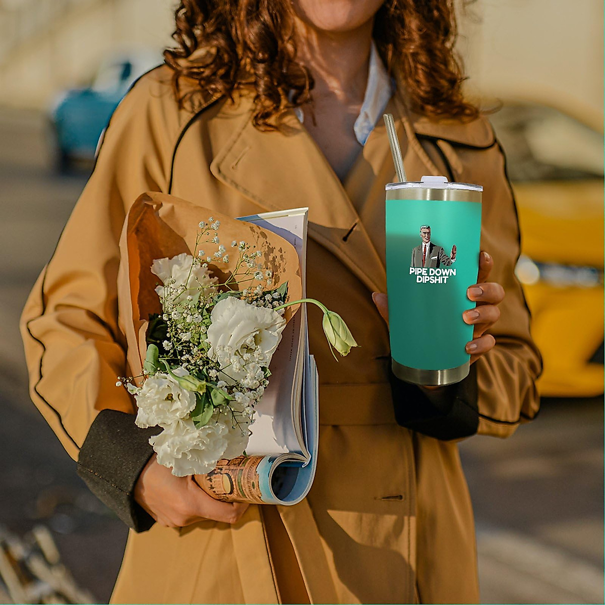 liabiliies Travel Coffee Tumbler 20 oz Pipe Down Dipshit Tumbler with Lid and Straw Insulated Tumblers Stainless Steel Tumbler Funny Gifts for Men