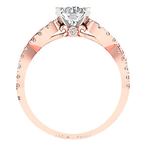 1.36 Ct Round Cut Clear Simulated Diamond 14K Rose White Gold Solitaire with Accents Engagement Promise Bridal Ring Size 9.5