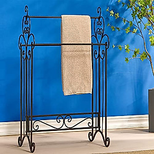 Free Standing Towel Rack 3 Bar Metal Towel Rack Stand Organizer for Bathroom,Bedroom,Laundry Room,Kitchen,Pool, Retro Black