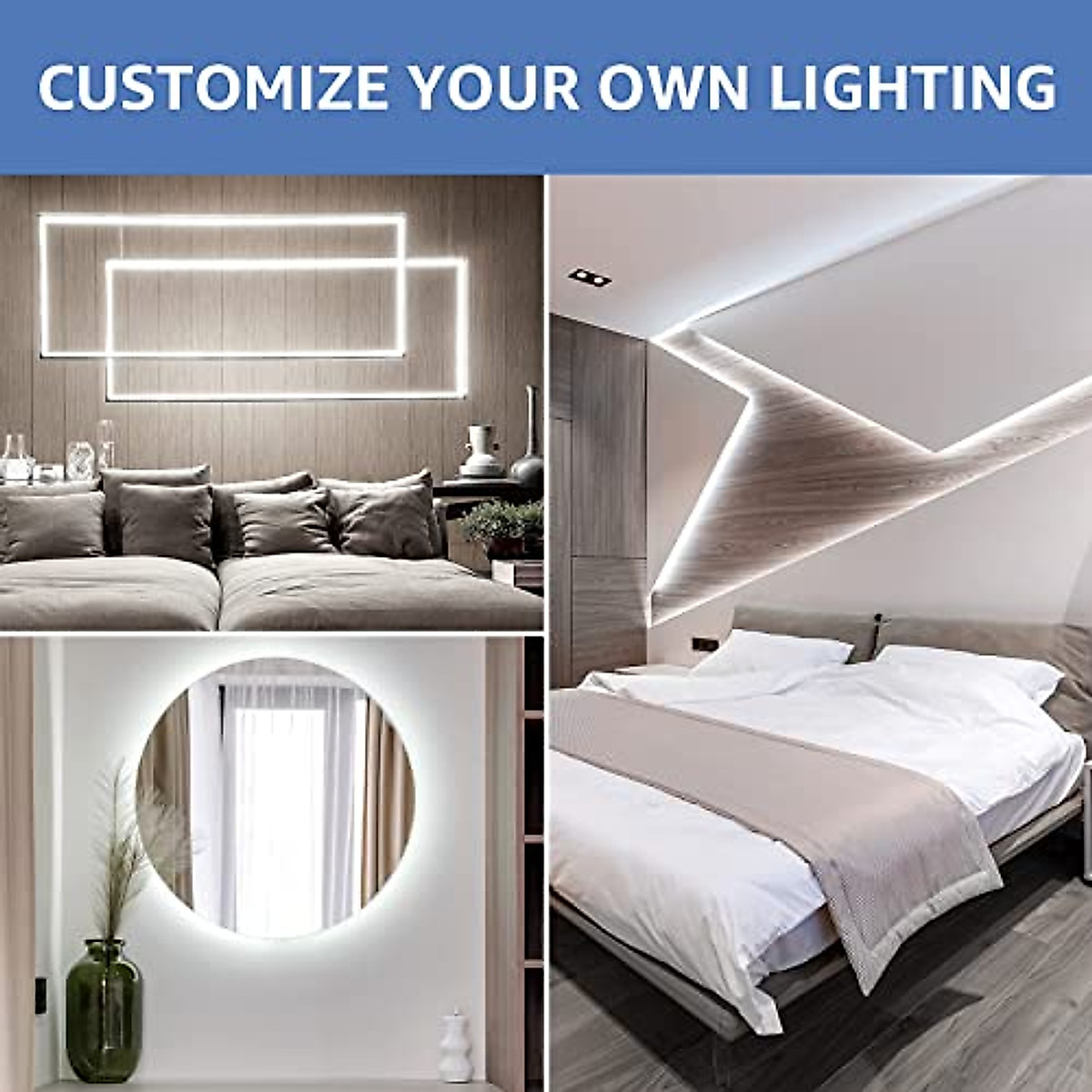 Lepro LED Strip Light White, 16.4ft Dimmable Vanity Lights, 6000K Super Bright LED Tape Lights, 300 LEDs 2835, Strong 3M Adhesive, Suitable for Home, Kitchen, Under Cabinet, Bedroom, Daylight White