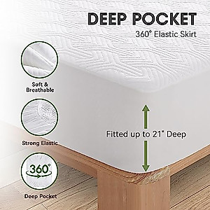 HYLEORY California King Size Waterproof Mattress Protector Viscose Made from Bamboo Cooling Mattress Pad Cover Breathable Soft 3D Air Fabric Noiseless Washable Fitted Sheet with Deep Pocket Up to 21"