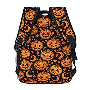 BoeHiop Halloween Pumpkin Moon Stars Lightweight Laptop Backpack for Women Men College Bookbag Casual Daypack Travel Bag