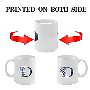 Floral Monogram Letter D Blue Ink Word Ceramic Mugs Coffee Mug Alphabet Letter Mockup Mug White Cup Mock Up Tea Mug Secret Santa Gift Christmas Eve 11oz