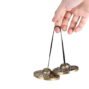 Heysland Tibetan Tingsha Cymbal Bell 2.6in/6.5cm Handcrafted Yoga Bell Meditation Chime Bells with Bag Eight Auspicious Symbols,HL03B