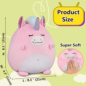 Marsjoy 8" Pink Unicorn Plush Pillow Toy Squishy Stuffed Animal Plushie Pillow Cute Unicorn Huggable Toy Kawaii Soft Cushion for Girl Kid Children's Day Birthdays Christmas
