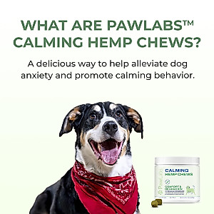 PAWLABS Calming Hemp Chews for Dogs - Relieve Anxiety & Stress - Organic Hemp, Chamomile, Protein Powder, Valerian Root - Natural Calming Aid - Vet Formulated, USA Made - Duck Flavor - 120 Count