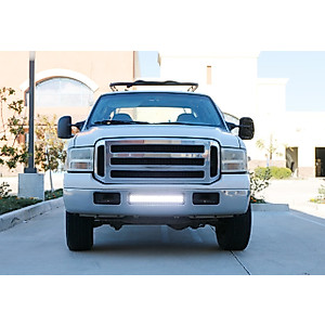 iJDMTOY Lower Grille 20-Inch LED Light Bar Compatible with 1999-2007 Ford F250 F350 Super Duty, Includes (1) 120W High Power LED Lightbar, Lower Bumper Opening Mount Brackets & On/Off Switch Wiring