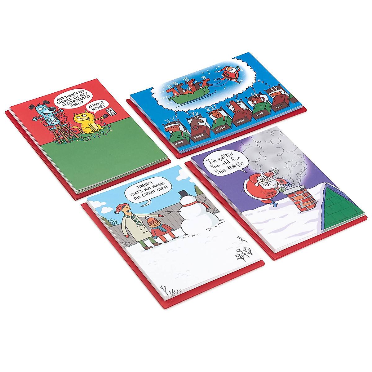 Hallmark Shoebox Funny Boxed Christmas Cards Assortment, Festive Cartoons (4 Designs, 24 Cards with Envelopes)