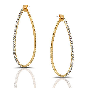 Humble Chic Rhinestone Hoop Earrings For Women - Womens Simulated Diamond Teardrop Hoops Jewelry - Medium Bling Ear Jackets - Long Sparkly Thin CZ Drop Earrings, Gold - 2"