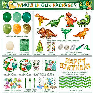Party Spot! 260 Pcs Dinosaur Birthday Decorations, 20 Tableware Sets, Dinosaur Foil Balloons, Sticker, Banner, Dinosaur Paper Plates, Cups, Balloon Pump, Dinosaur Party Decorations