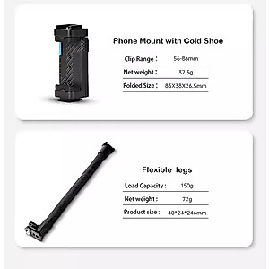 Portable & Sturdy Adjustable Phone Tripod,Cell Phone Mount Easy to Adjust 360° Ball Head, Mini Tripod with Cold Shoe Mount, 1/4'' Screw for Magic Arm,Selfie Stick Stand for Smartphone DSLR Camera