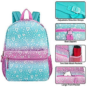 17 Inch Backpack with Side Pockets for Girls for School, Travel, Hiking, Camping (Ombre Hearts)