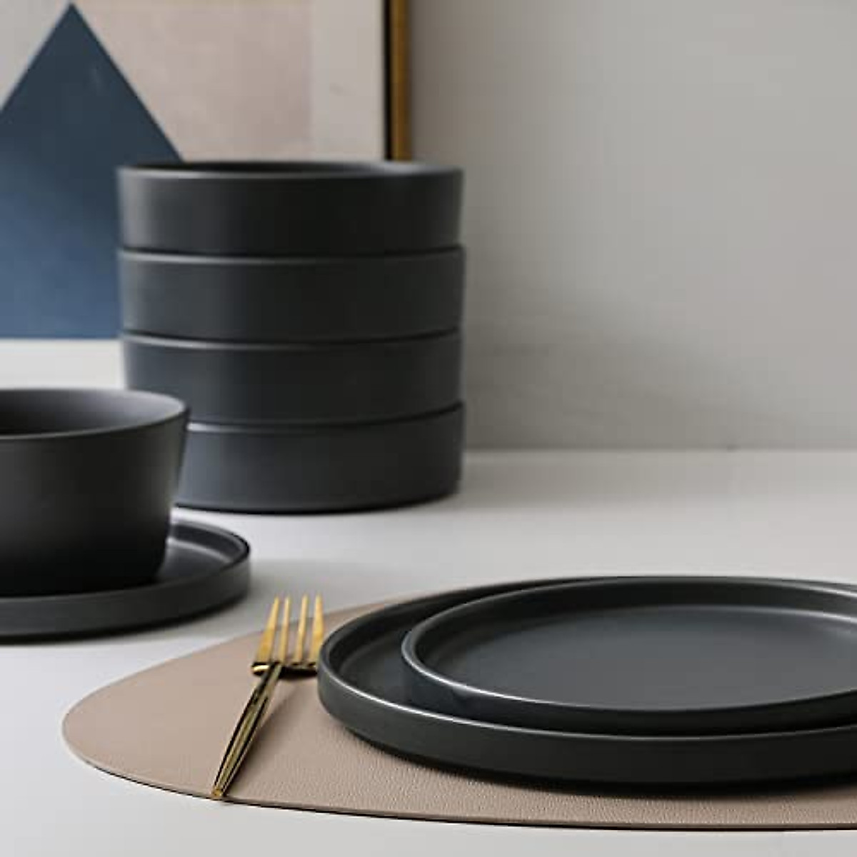 Stone Lain Celina Stoneware 16-Piece Dinnerware Set, Cereal and Dinner Bowls, Grey