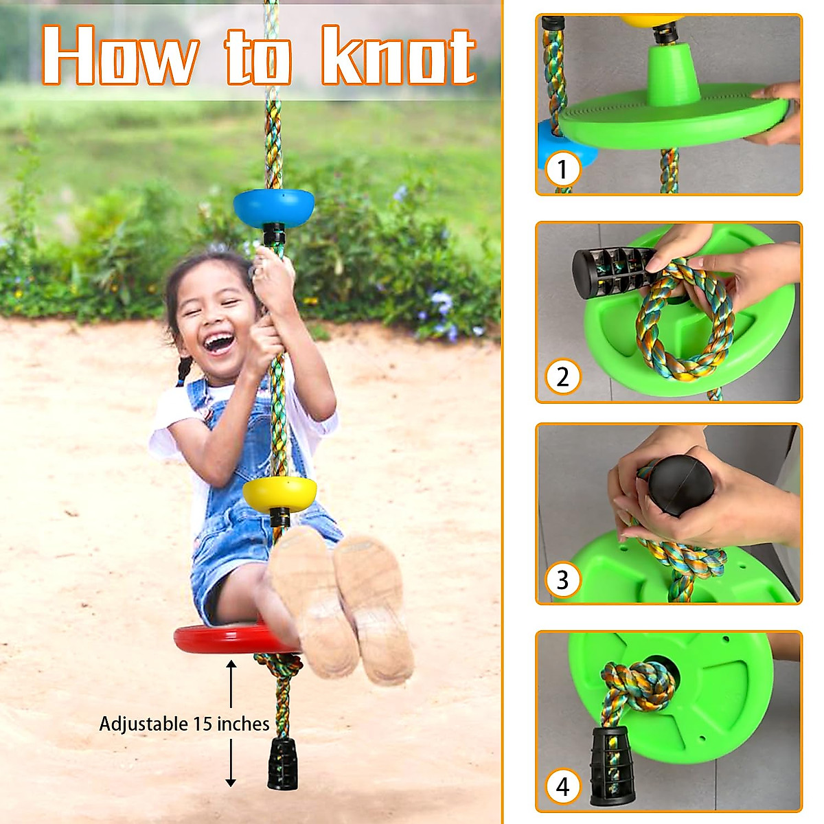 Fentin Tree Swing for Kids Backyard Single Disc Rope Climbing Swing Seat for Tree Indoor Outdoor Playground Swing Set Accessories with Thickening 4 Ft Strap-Green