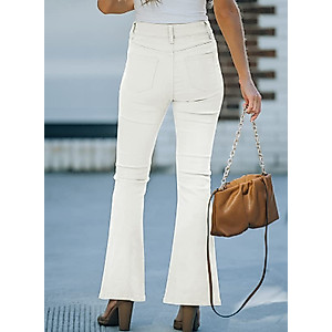 Dokotoo Womens High Waist Bell Bottom Jeans Zipper Fly Flared Denim Pants with Pockets White Size 12