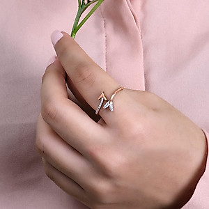 Cali Trove, 1/20cttw Diamond Arrow Ring for Women in 925 Sterling Silver, Women's Split Shank Diamond-Accented Arrow Ring with Round White Diamonds in Yellow Gold-Plated, Rose Gold-Plated or Sterling