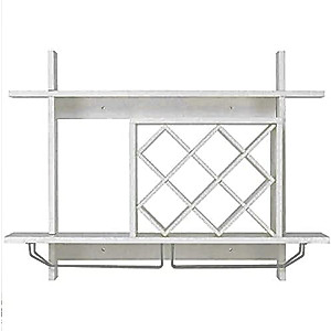 WANLECY Wall Mounted Wine Rack, 6 Bottles Wooden Wine Storage Display Rack with Metal Glass Holder, Modern Diamond-Shaped Wine Bottle Glass Holder Shelf for Wine Bottles, Liquor, Champagne