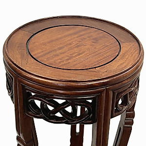 Chinese Oriental Round Brown Ru Yi 5 Legs Plant Stand Pedestal Table Acs7710