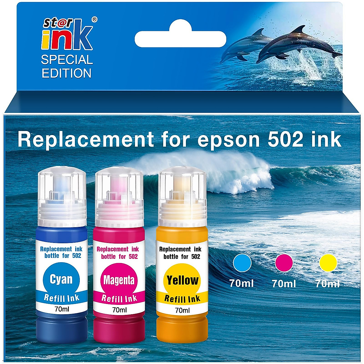 St@r ink Compatible Ink Bottle Replacement for Epson 502 522 Color for EcoTank ET-2760 ET-2720 ET-2800 ET-2750 ET-3760 ET-4760 ET-3750 ET-2850 ET-3850 ET-15000 ET-4750 ST-2000 printer(C/M/Y) 3 Bottles
