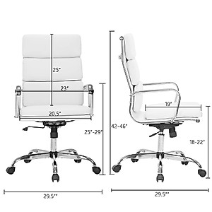 LANDSUN Executive Office Chair Leather High Back Home Computer Desk Chair with Wheels and Arms Soft Padded Comfortable Swivel Adjustable Height White…