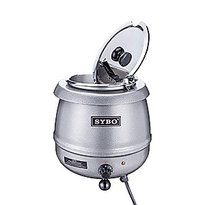 SYBO Stainless Steel Soup Kettle with Hinged Lid and Insert Pot, 10.5 Quarts, Commercial Grade, Silver