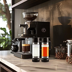 Aelga Coffee Syrup Dispenser, 12 OZ Glass Syrup Bottles with Handle, No Drip Pouring, Coffee Bar Accessories for Coffee and Tea, Black 2 Pack