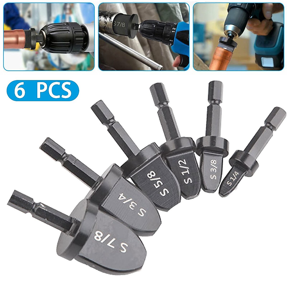 6Pcs Hex Handle Swaging Tool Drill Bit Set, Copper Pipe Flaring Tools, Air Conditioner Tube Expander, Professional Round Handle Tube Swage Repairing Set with 1/4, 3/8, 1/2, 5/8, 3/4 Bits