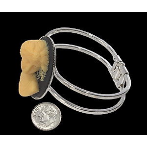 Hinged 3-D Victorian Acrylic Cameo Cabochon Silver Plated Bangle Bracelet + GIFT BAG