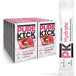 Pure Kick Hydration Singles To Go Drink Mix, Strawberry Watermelon, Includes 12 Boxes with 6 Packets in each Box, 72 Total Packets