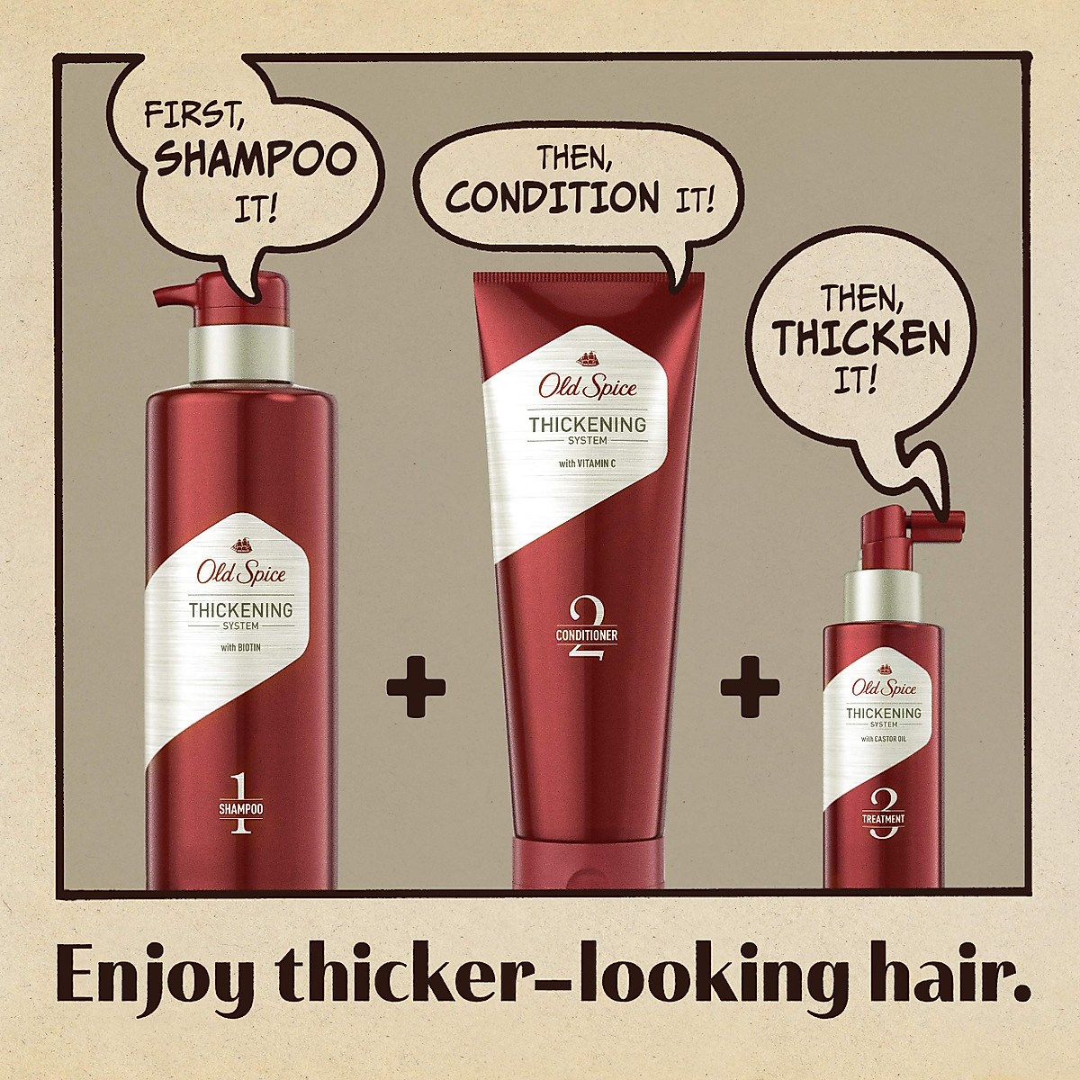 Old Spice Hair Thickening Bundle For Men, Biotin Shampoo, Vitamin C Conditioner, and Castor Oil Treatment