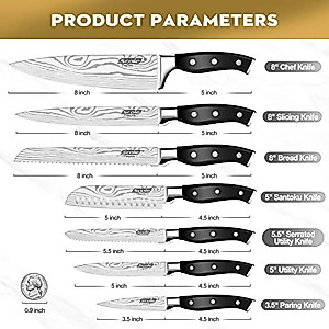 SCOLE® Chef Knife Ultra Sharp Kitchen Knife Set 7-Piece, Premium German 1.4116 Stainless Steel Chefs Knife Set, Ergonomic Handle Professional Knives Set for Kitchen with Gift Box