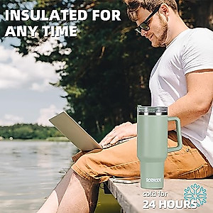 Boraijoe 40 oz Tumbler with Handle and Straw,Reusable Stainless Steel Water Bottle Travel Mug Insulated Cup,Double Wall Vacuum 100% Leak-proof Travel Coffee Mug(Jade Green)