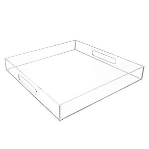 Isaac Jacobs Clear Acrylic Serving Tray (15x15) with Cutout Handles, Spill-Proof, Stackable Organizer, Space-Saver, Food & Drinks Server, Indoors/Outdoors, Lucite Storage Décor & More