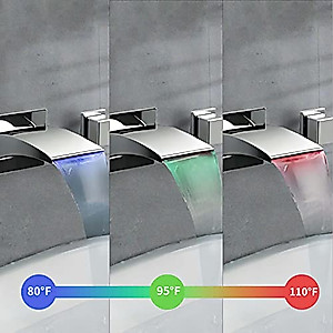 Lightinthebox Contemporary Wall Mounted LED Waterfall with Ceramic Valve Two Handles Three Holes for Chrome Bathroom Sink Faucet