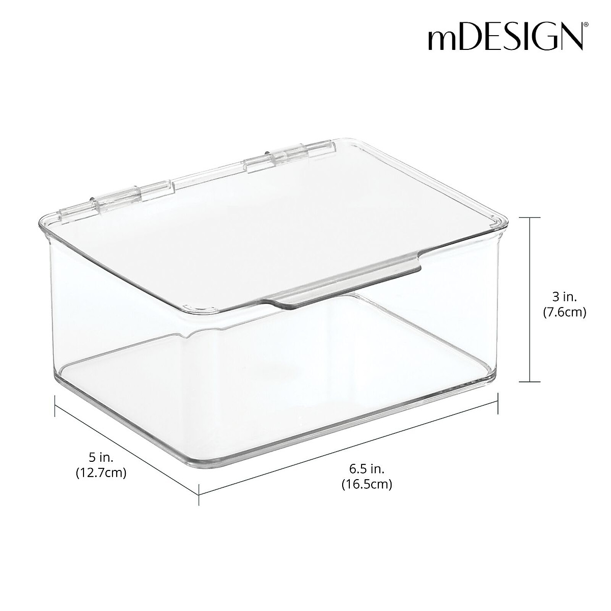 mDesign Plastic Cosmetic Storage Organizer Box Containers, Hinged Lid for Bedroom, Bathroom Vanity Shelf or Cabinet, Holds Masks, Palettes, Nail Polish, Lumiere Collection, 4 Pack - Clear