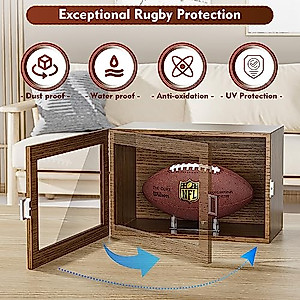 Full Size Wooden Football Display Case with Acrylic Football Stand【No Assembly Required 】 with 98% UV Acrylic Door, Sports Memorabilia Showcase and Storage Box