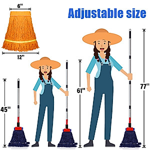 Commercial Mop Heavy Duty Industrial Mop with 77inch Long Handle, Looped-End String Wet Mop with 2 Mop Heads for Home, Garage, Office Floor Cleaning (Blue-Orange)