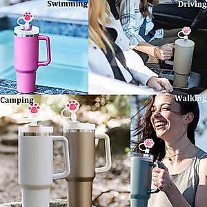 Haundry 6-Pack Straw Covers Cap for Stanley Cup, Stanley Straw Caps Compatible with 40 oz Stanley Tumbler, Reusable Silicone Dust-Proof Straw Tips for Stanley Jug Drinking Straws Plug, Bear Paw