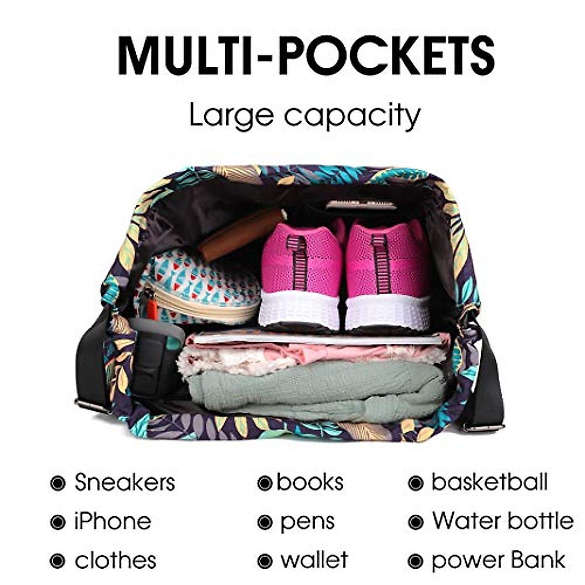 Risefit Water Resistant Drawstring Bag, Gym Bag Sackpack Sports Beach Backpack for Men Women (Blue Leaves)