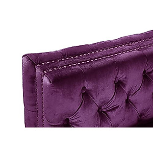Iconic Home Da Vinci Velvet Modern Contemporary Button Tufted with Silver Nailhead Trim Silvertone Metal Y-Leg Right Facing Sectional Sofa, Purple