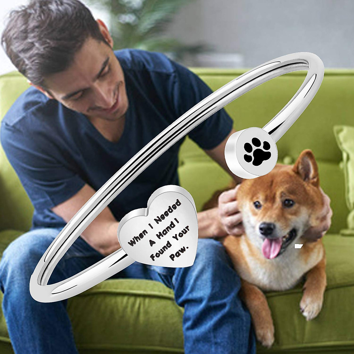 PLITI Dog Lovers Paw Print Bangle Bracelet When I Needed A Hand I Found Your Paw Bracelet For Dog Mom (Dog Paw)