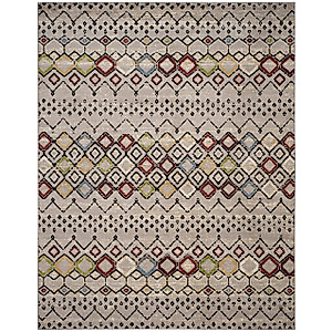 SAFAVIEH Amsterdam Collection Area Rug - 8' x 10', Light Grey & Multi, Moroccan Boho Design, Non-Shedding & Easy Care, Ideal for High Traffic Areas in Living Room, Bedroom (AMS108G)