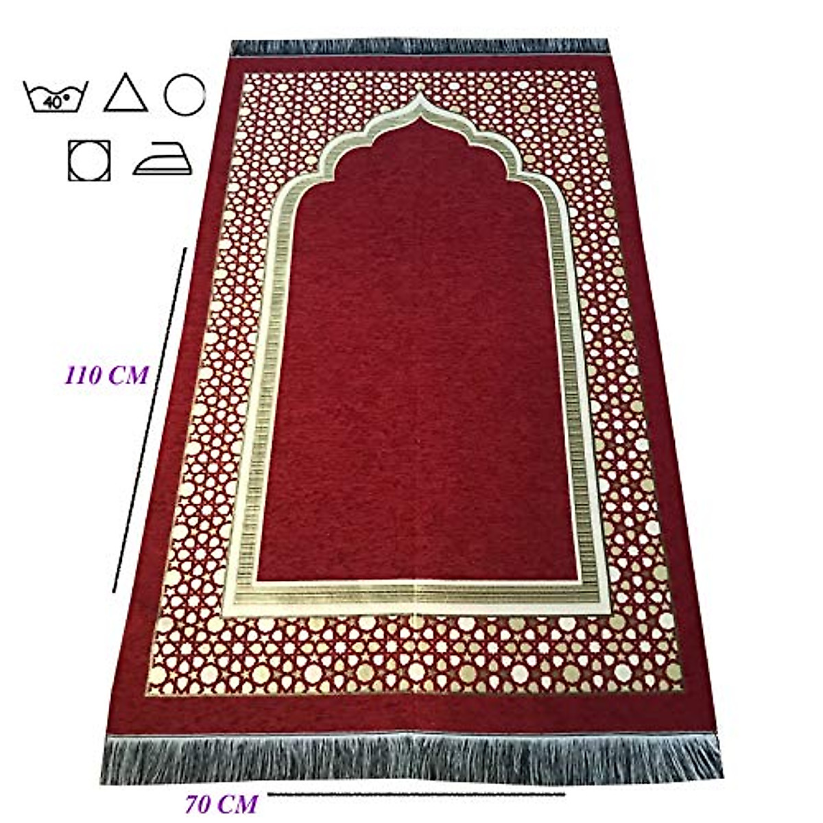 Gilded Taffeta Ottoman Prayer Rug (350 Grams) | Muslim Prayer Mat, Thin, Woven Janamaz - Size: 110 x 70 cm (Burgundy)