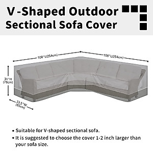 Easy-Going Outdoor V-Shaped Sectional Sofa Cover 100"X100" UV Resistant Patio Sectional Couch Cover Waterproof Lawn Patio Furniture Cover, Gray/Dark Gray